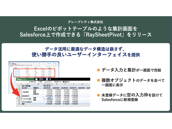 グレープシティのRaySheet、クロス集計画面をSalesforce上で作成できる新機能を追加 - 週刊アスキー