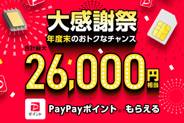 【最大2万6000円相当】SIM契約でPayPayポイントもらえるワイモバイル大感謝祭 - 週刊アスキー